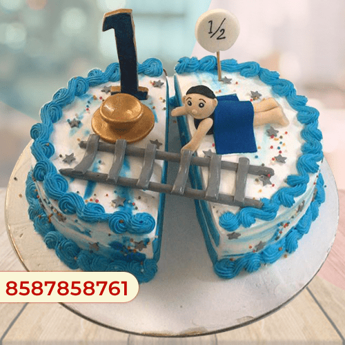 Baby Blue Half To One Cake - MrCake